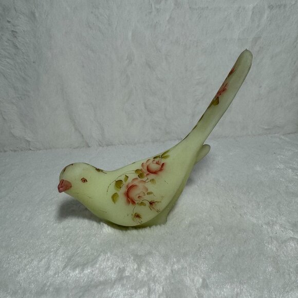 Fenton | Accents | Fenton Bird Of Happiness Satin Custard Glass Daisies ...
